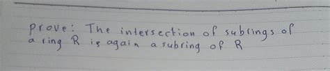 Solved Prove The Intersection Of Subrings Of A Ring R Is