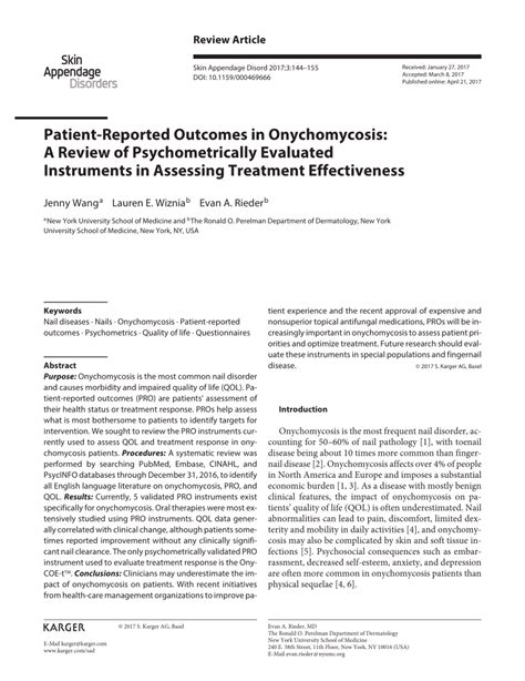 Pdf Patient Reported Outcomes In Onychomycosis A Review Of Psychometrically Evaluated