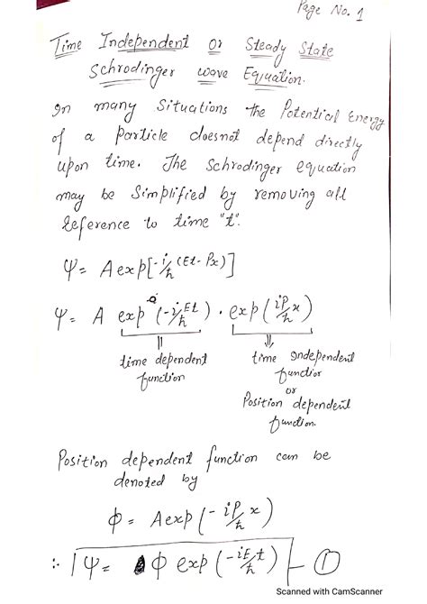 Time Independent Or Steady State Schrodinger Wave Equation Physics