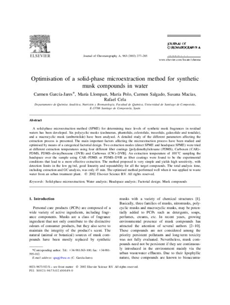 Pdf Optimisation Of A Solid Phase Microextraction Method For The Determination Of Parabens In