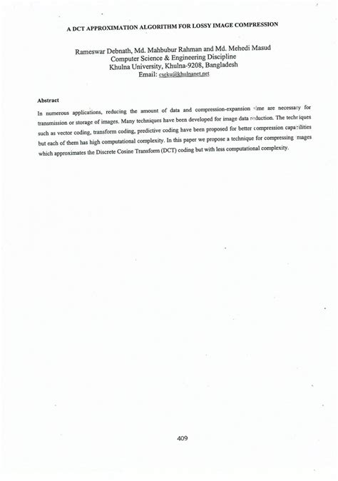 Pdf A Dct Approximation Algorithm For Lossy Image Compression