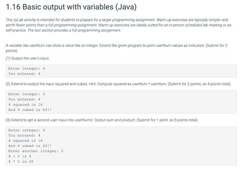 Solved Basic Output With Variables Java This ZyLab Chegg