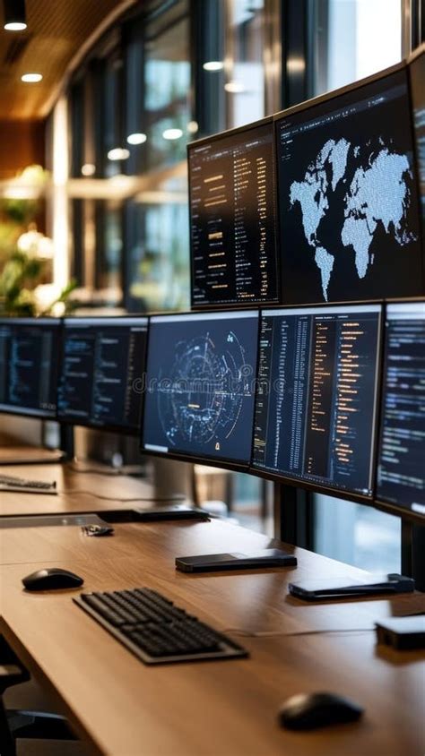 High Tech Control Room Featuring Multiple Large Screens Displaying