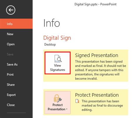 Remove Digital Signatures In PowerPoint 2013 For Windows