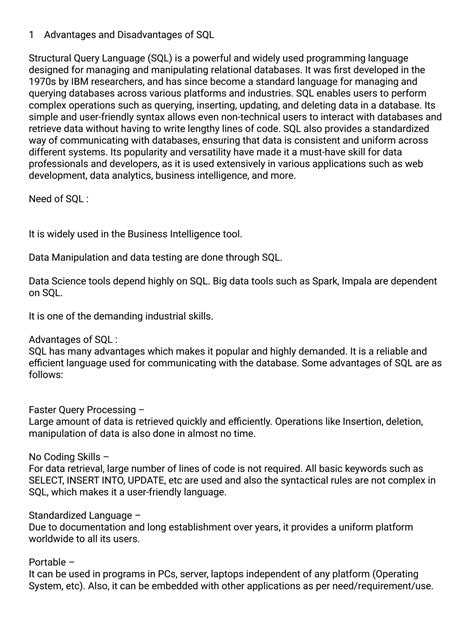 Solution What Is Sql And Its Advantages Studypool