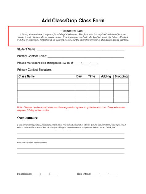 Fillable Online Add Classdrop Class Form Gotta Dance Company Fax