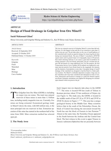 Pdf Design Of Flood Drainage In Golgohar Iron Ore Mine3