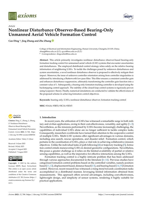 Pdf Nonlinear Disturbance Observer Based Bearing Only Unmanned Aerial