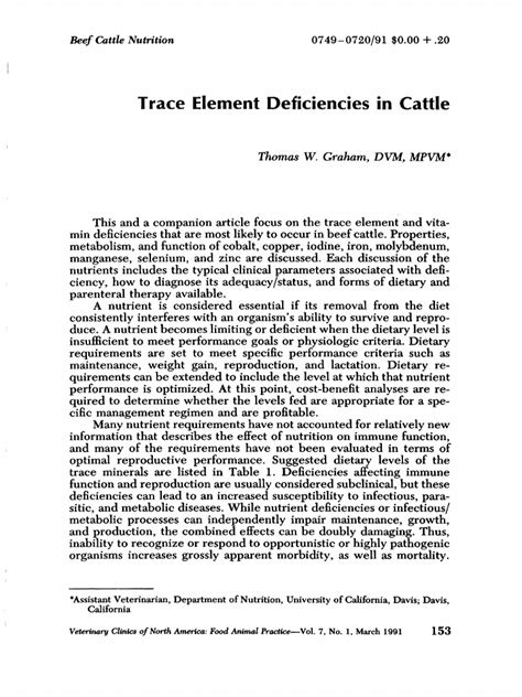 Trace Element Deficiencies In Cattle Pdf Nutrients Vitamin B12
