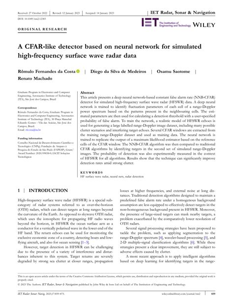 Pdf A Cfar‐like Detector Based On Neural Network For Simulated High‐frequency Surface Wave