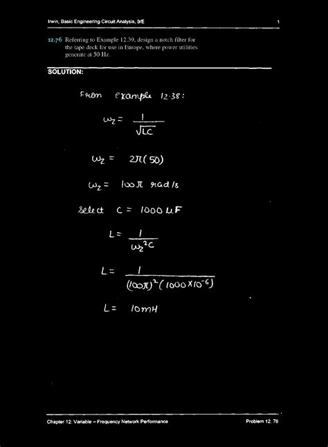 Solution Problems And Solutions To Variable Frequency Network