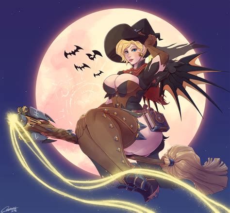 Carmessi Mercy Overwatch Witch Mercy Overwatch Overwatch Highres Girl Ass Bat