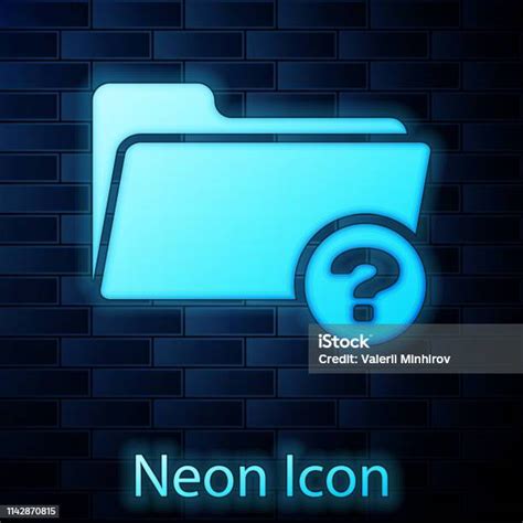 빛나는 네온 알 수 없는 디렉토리 아이콘 벽돌 벽 배경에 고립 돋보기 및 폴더 벡터 일러스트 가상현실에 대한 스톡 벡터 아트 및 기타 이미지 Istock