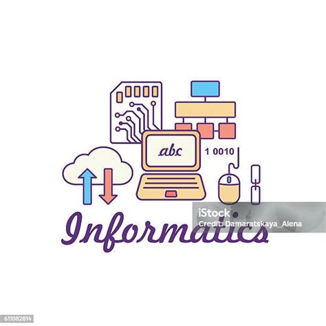 Sekolah Gaya Garis Vektor Dan Pendidikan Diwarnai Latar Belakang Informatika Ilustrasi Stok