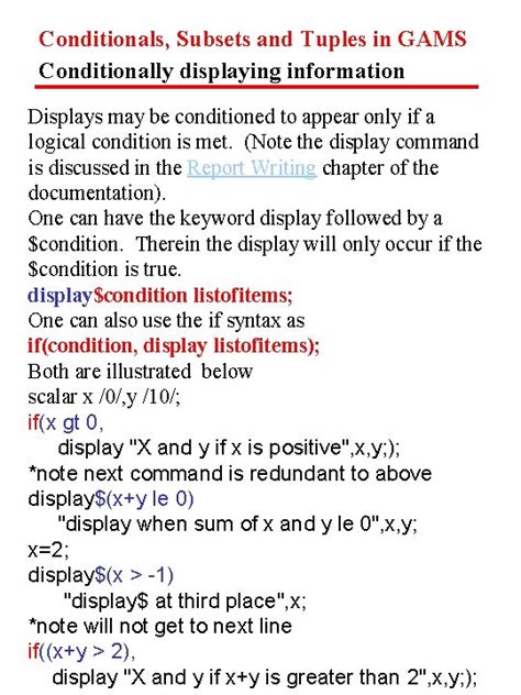 Introduction To Gams Conditionals Subsets And Tuples In
