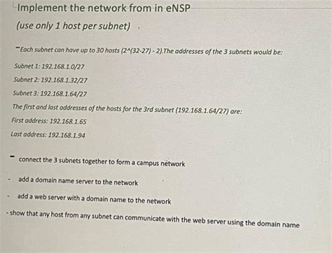 Solved Use Only Host Per Subnet Each Subnet Can Have Chegg Com