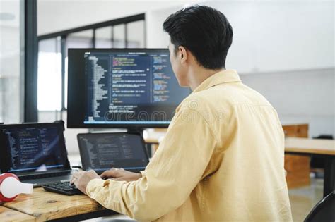 It Programmer Starts Working On Desktop Computer Stock Image Image Of Design Office 298020119