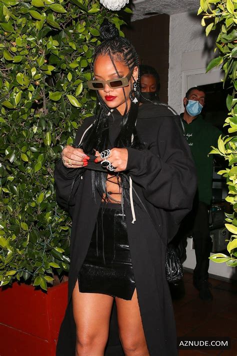 Rihanna Sexy Grabs Dinner In Santa Monica In Black Trench Coat Aznude