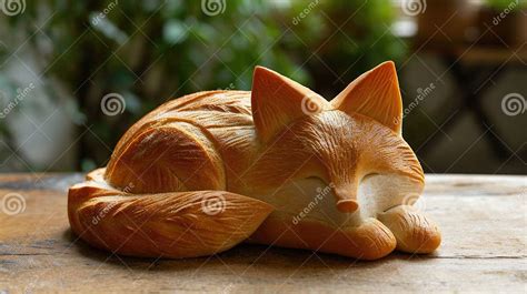 Unique Bread Loaf Resembling An Fox Resting On A Wooden Table Ai