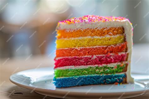 Rainbow Cake Slice Premium Ai Generated Image