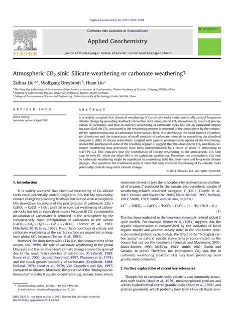 Atmospheric Co2 Sink Silicate Weathering Or Carbonate Weathering Pdf Weathering Carbon Dioxide