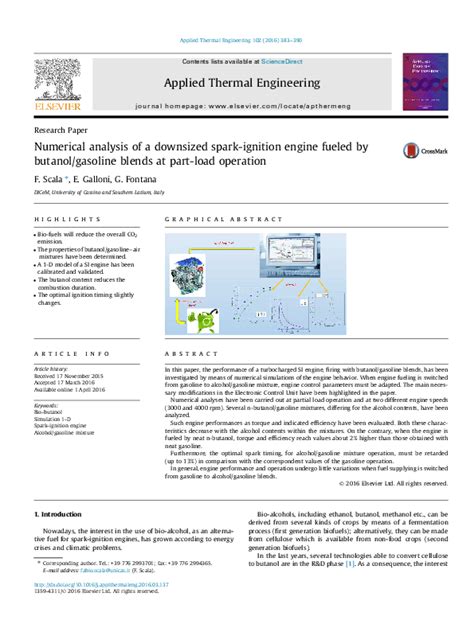 Pdf Numerical Analysis Of A Downsized Spark Ignition Engine Fueled By Butanolgasoline Blends