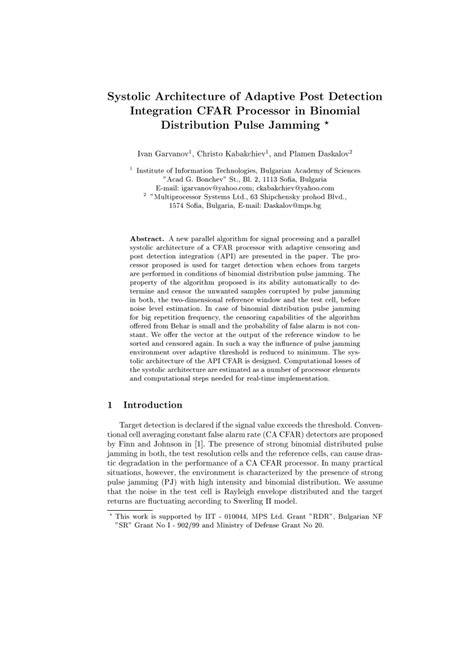 Pdf Systolic Architecture Of Adaptive Post Detection Integration Cfar Processor In Binomial