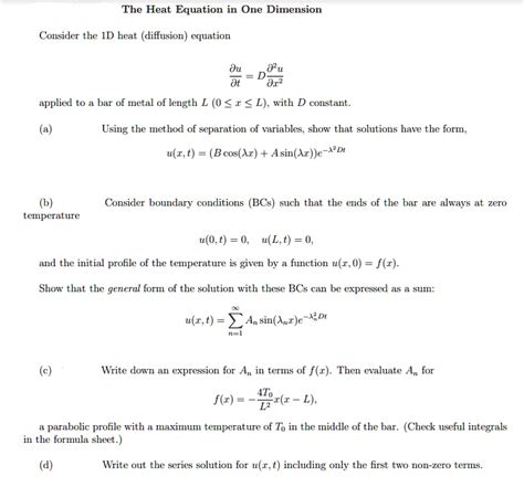 the heat equation in one dimension consider the 1d heat diffusion