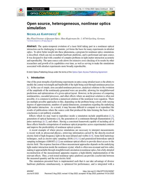 Open Source Heterogeneous Nonlinear Optics Pdf Nonlinear Optics Ultrashort Pulse