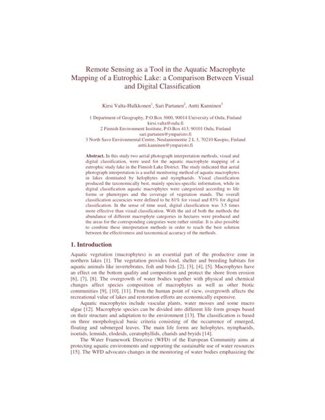 Pdf Remote Sensing As A Tool In The Aquatic Macrophyte Mapping Of A
