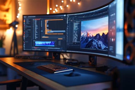 Professional Workspace With Dual Monitors Premium Ai Generated Image