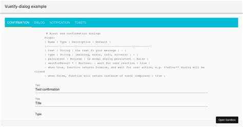 Vuetify Dialog Example Codesandbox