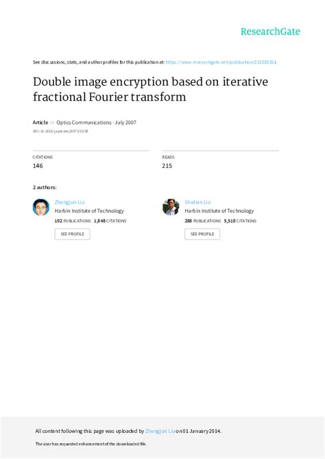 Pdf Double Image Encryption Based On Iterative Fractional Fourier