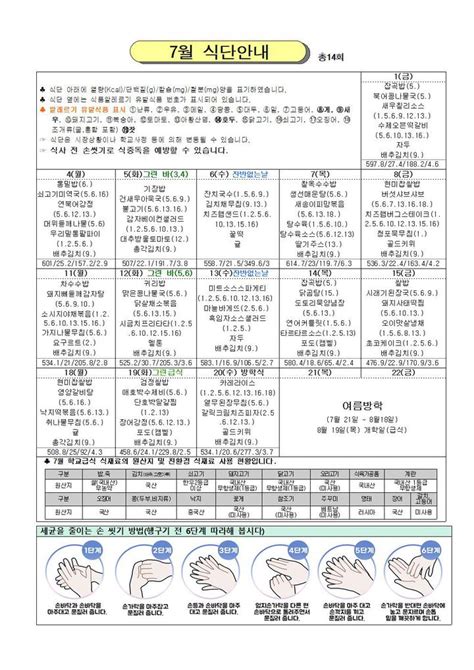 가정통신문 7월 학교급식 안내 가정통신문 서울옥정초등학교