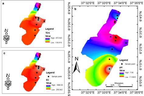 The Spatial Variation Mapa Tds B Ph And C Ec In The Groundwater