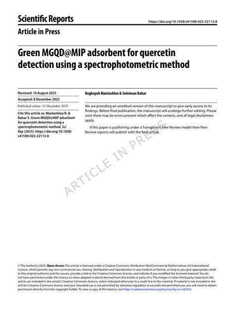 Pdf Green Mgqd Mip Adsorbent For Quercetin Detection Using A