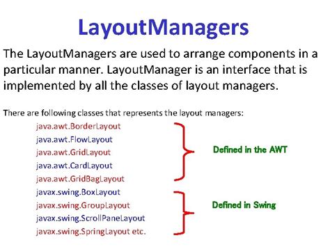 Layout Managers The Layout Managers Are Used To