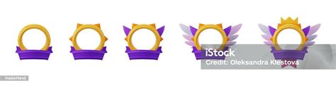 3d 아바타 프레임 세트 만화 사진 테두리 렌더링 게임 상 판타지 배지 골든 서클 날개 3차원 형태에 대한 스톡 사진 및 기타 이미지 Istock