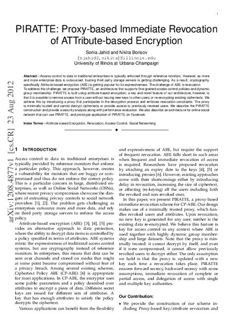 Pdf Piratte Proxy Based Immediate Revocation Of Attribute Based Encryption