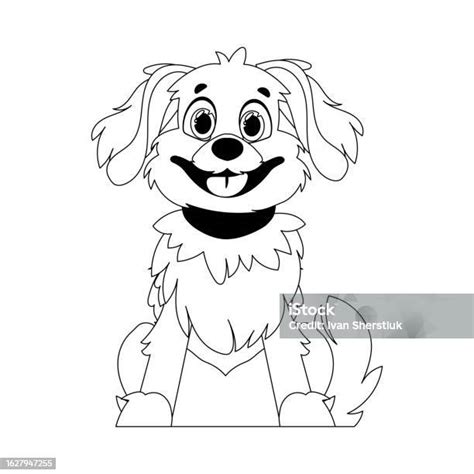 활기찬 모양의 능숙한 강아지 어린이 색칠 공부에 필수적입니다 만화 스타일 벡터 일러스트레이션 0명에 대한 스톡 벡터 아트 및