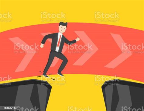 사업가는 바위의 틈을 통해 점프 비즈니스 성공 도전 위험 용기의 상징 플랫 만화 스타일입니다 벡터 그림입니다 개념에 대한 스톡 벡터 아트 및 기타 이미지 Istock