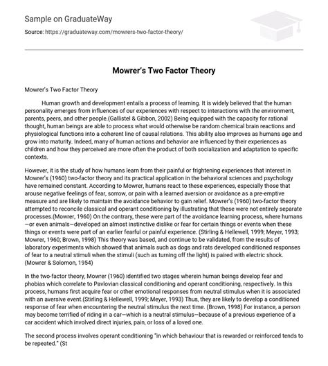 Mowrers Two Factor Theory Free Essay Example 938 Words Graduateway
