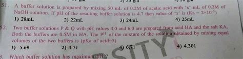 a buffer solution is prepared by mixing 10 ml of 1 0 m acetic acid and 20