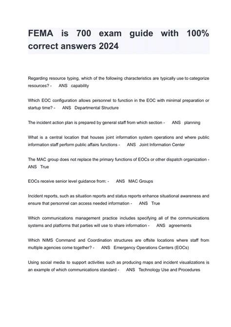 Fema Is 700 Exam Guide With 100 Correct Answers 2024 Fema Is 700 Stuvia Us