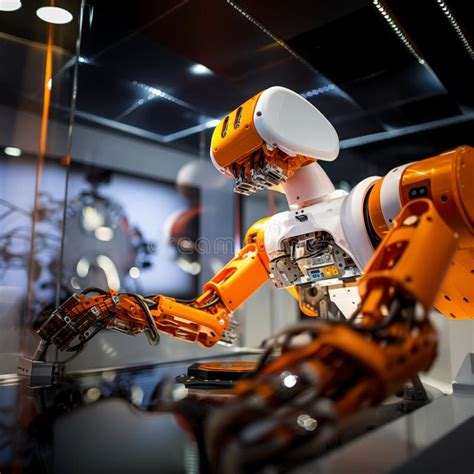 Robot Operating Industrial Machine At Future Digital Manufacture