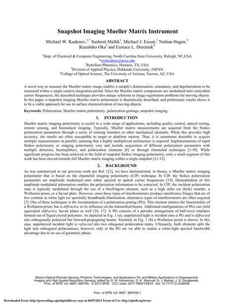 Pdf Snapshot Imaging Mueller Matrix Instrument