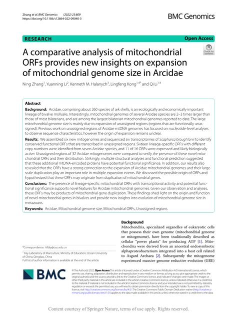 Pdf A Comparative Analysis Of Mitochondrial Orfs Provides New