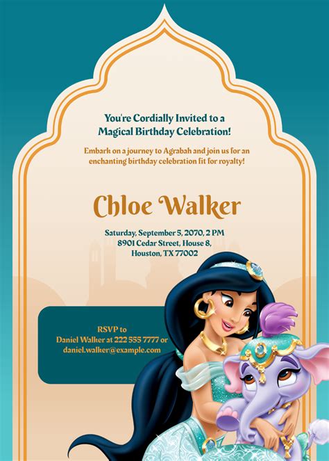 Free Printable Princess Jasmine Invitation Template Totally Free