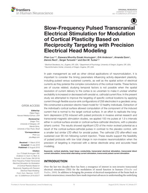 Pdf Slow Frequency Pulsed Transcranial Electrical Stimulation For