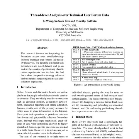 Thread Level Analysis Over Technical User Forum Data Acl Anthology